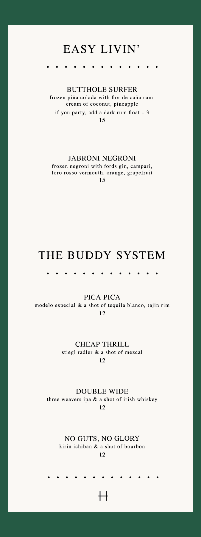 Cocktail Menu | Bar Henry l Echo Park