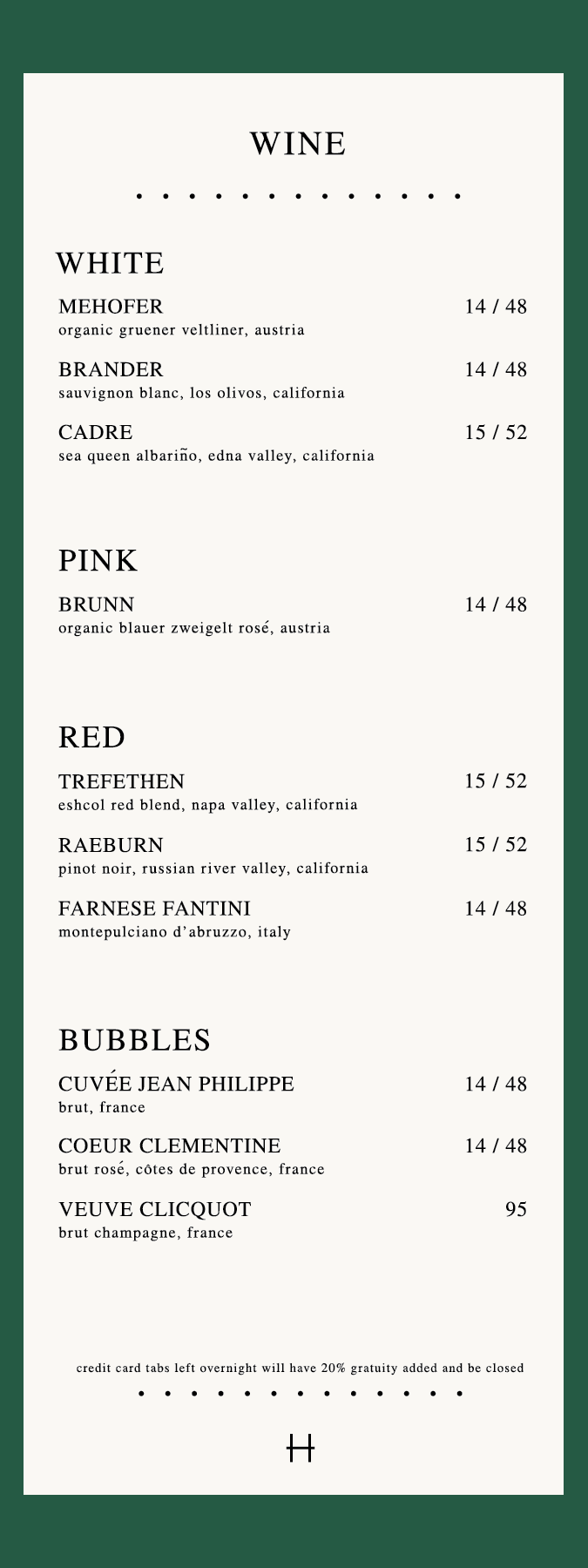 Cocktail Menu | Bar Henry l Echo Park