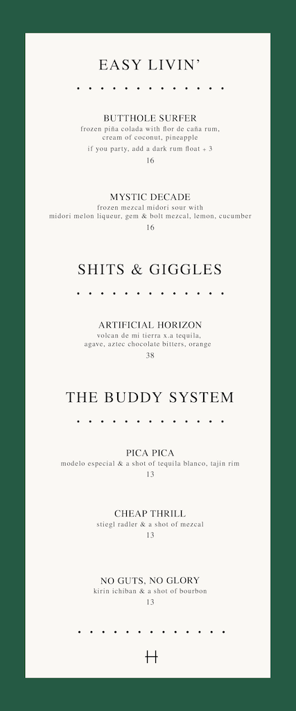 Cocktail Menu | Bar Henry l Echo Park