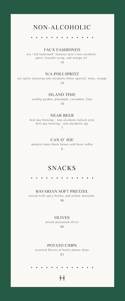 Cocktail Menu | Bar Henry l Echo Park