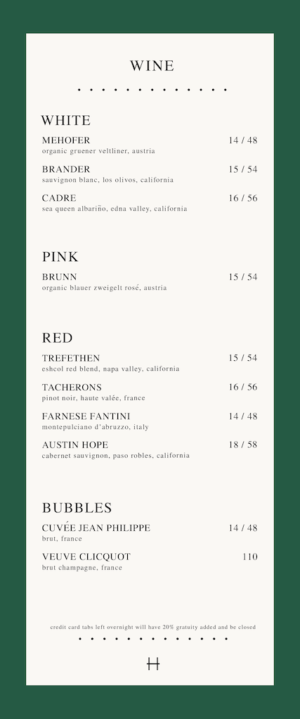 Cocktail Menu | Bar Henry l Echo Park