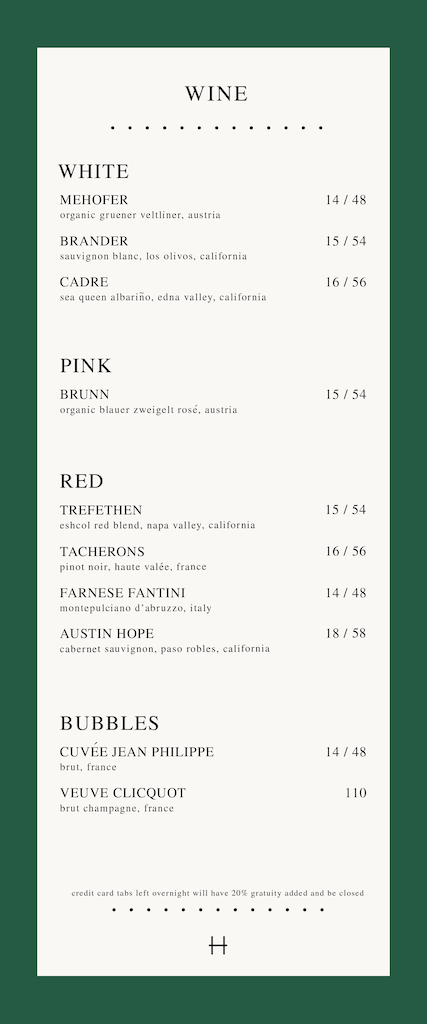 Cocktail Menu | Bar Henry l Echo Park